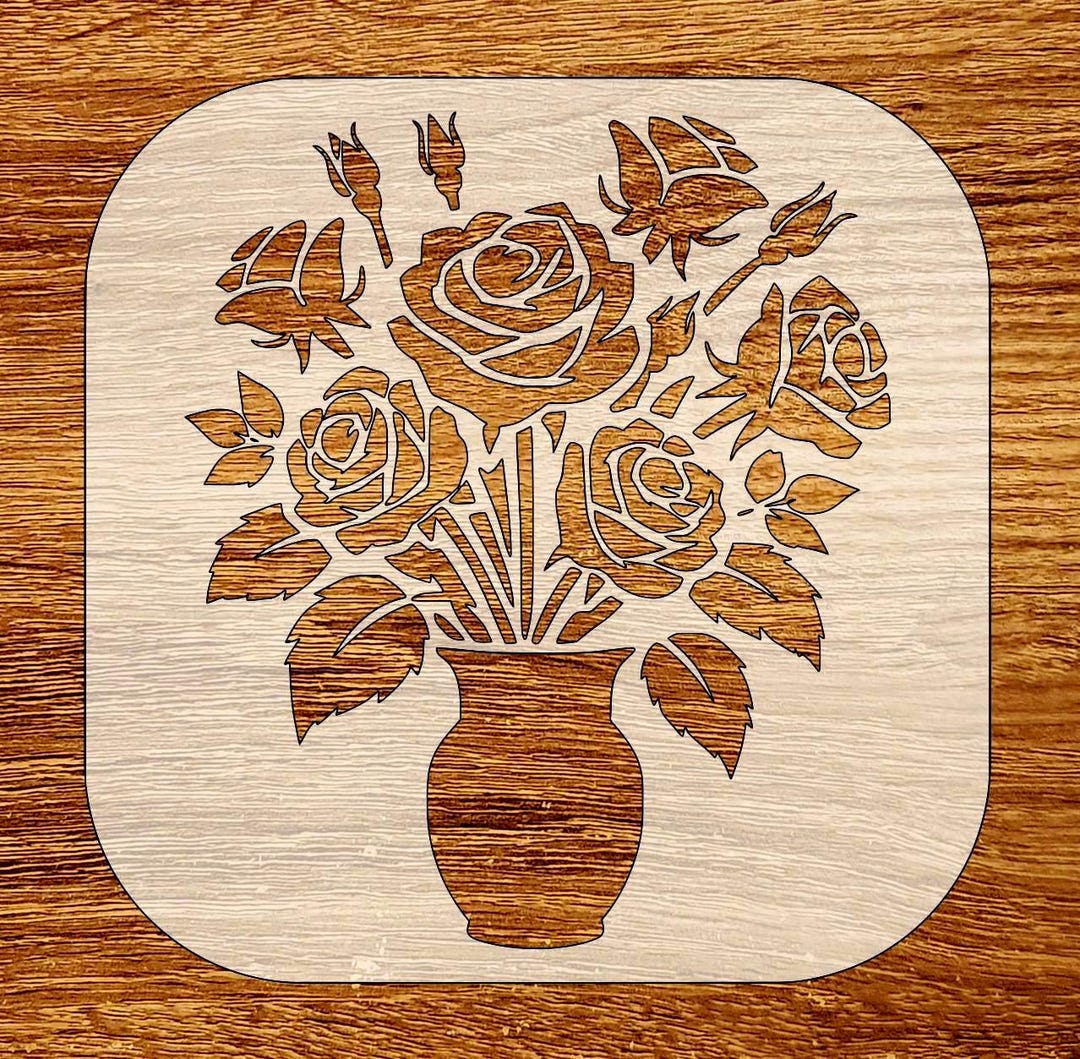 Rose Bouquet Stencil, Floral Vase Stencil, DIY Craft Stencil, Digital ...
