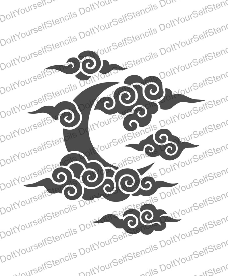 Celestial Moon and Clouds Stencil, Digital Download, SVG, DXF, Stl, Png ...