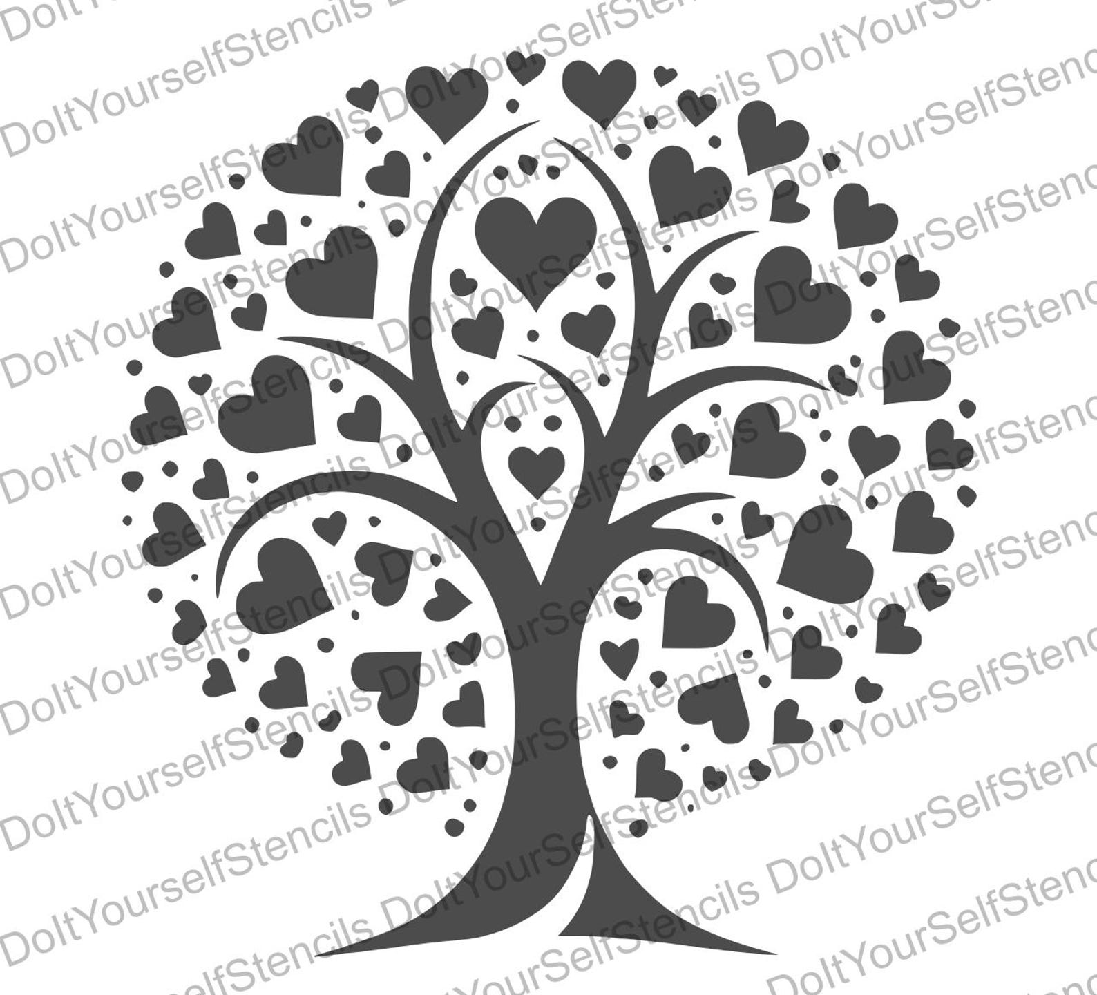 Heart Tree of Love Stencil, Reusable DIY Craft Stencil, Digital ...
