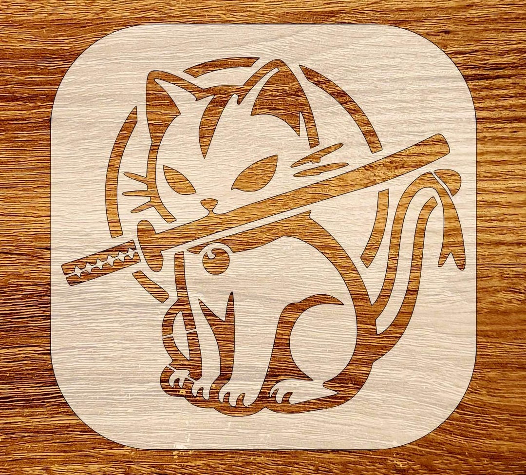 Samurai Cat With Katana Stencil, Japanese Warrior DIY Craft Stencil ...