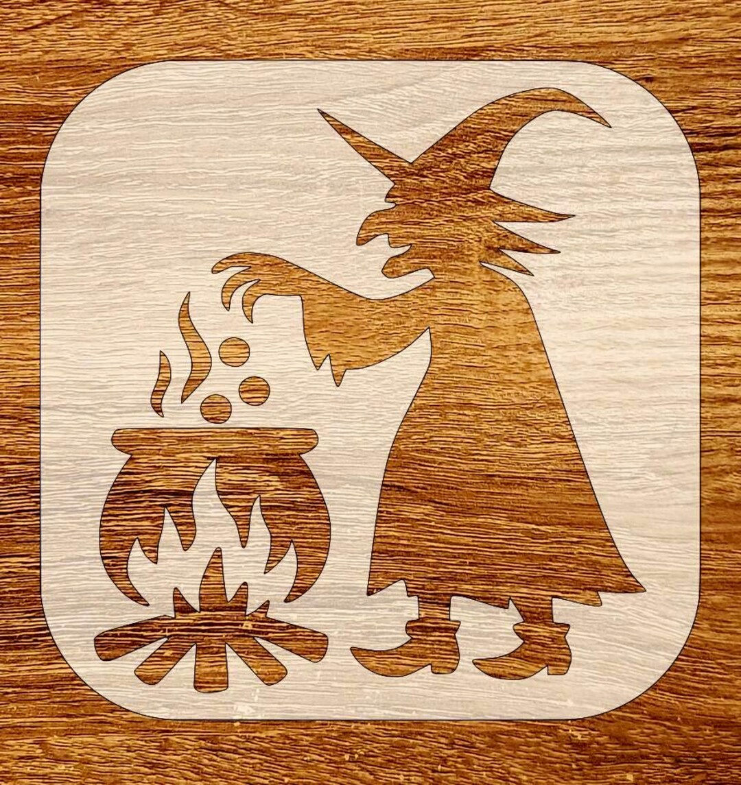 Witch Stirring Cauldron Stencil, Reusable DIY Craft Stencil, Digital ...