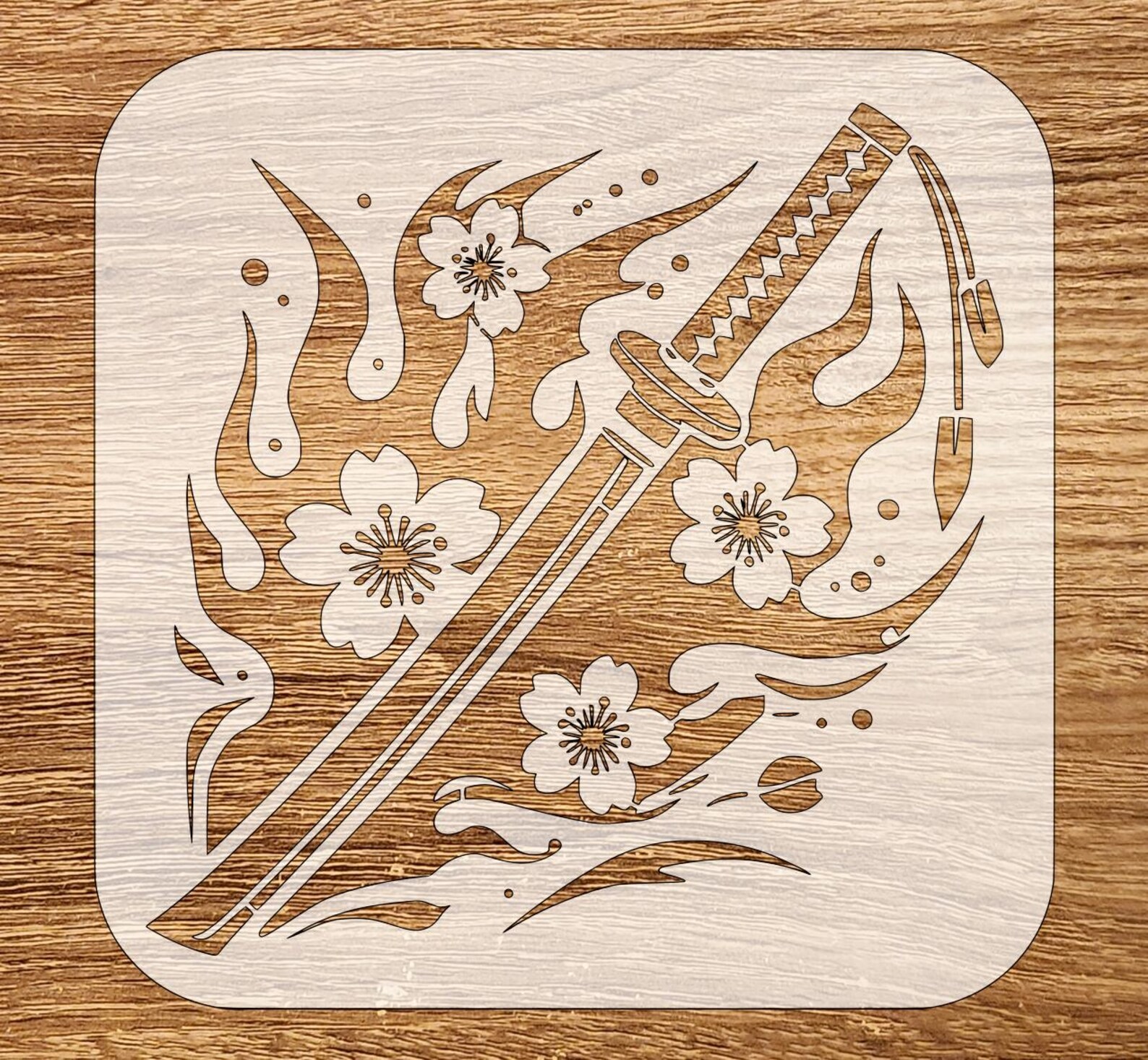 Samurai Sword With Cherry Blossoms Stencil, Reusable DIY Craft Stencil ...