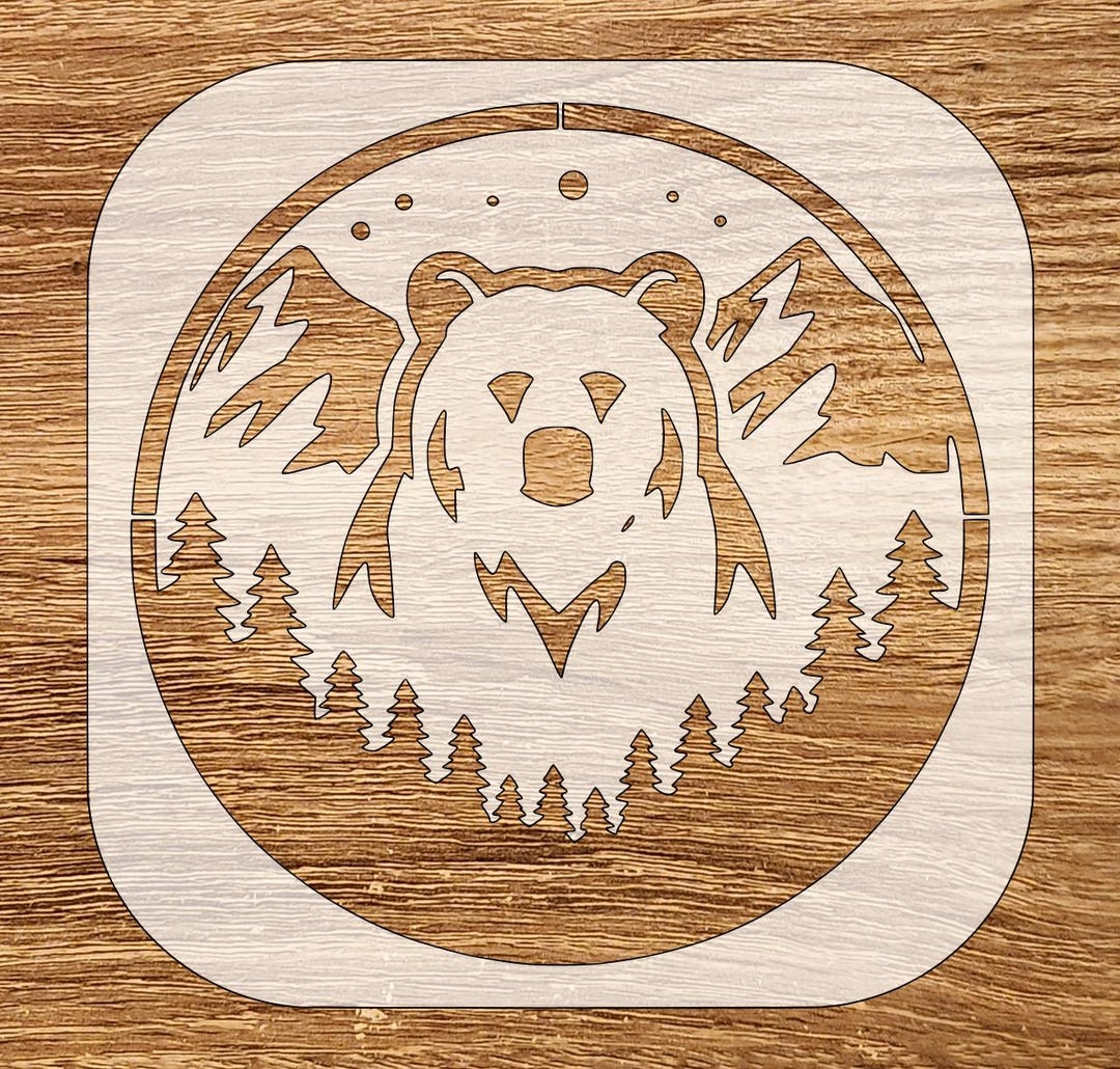Wild Bear Mountain Stencil, Rustic Wildlife Stencil, Reusable DIY Craft ...