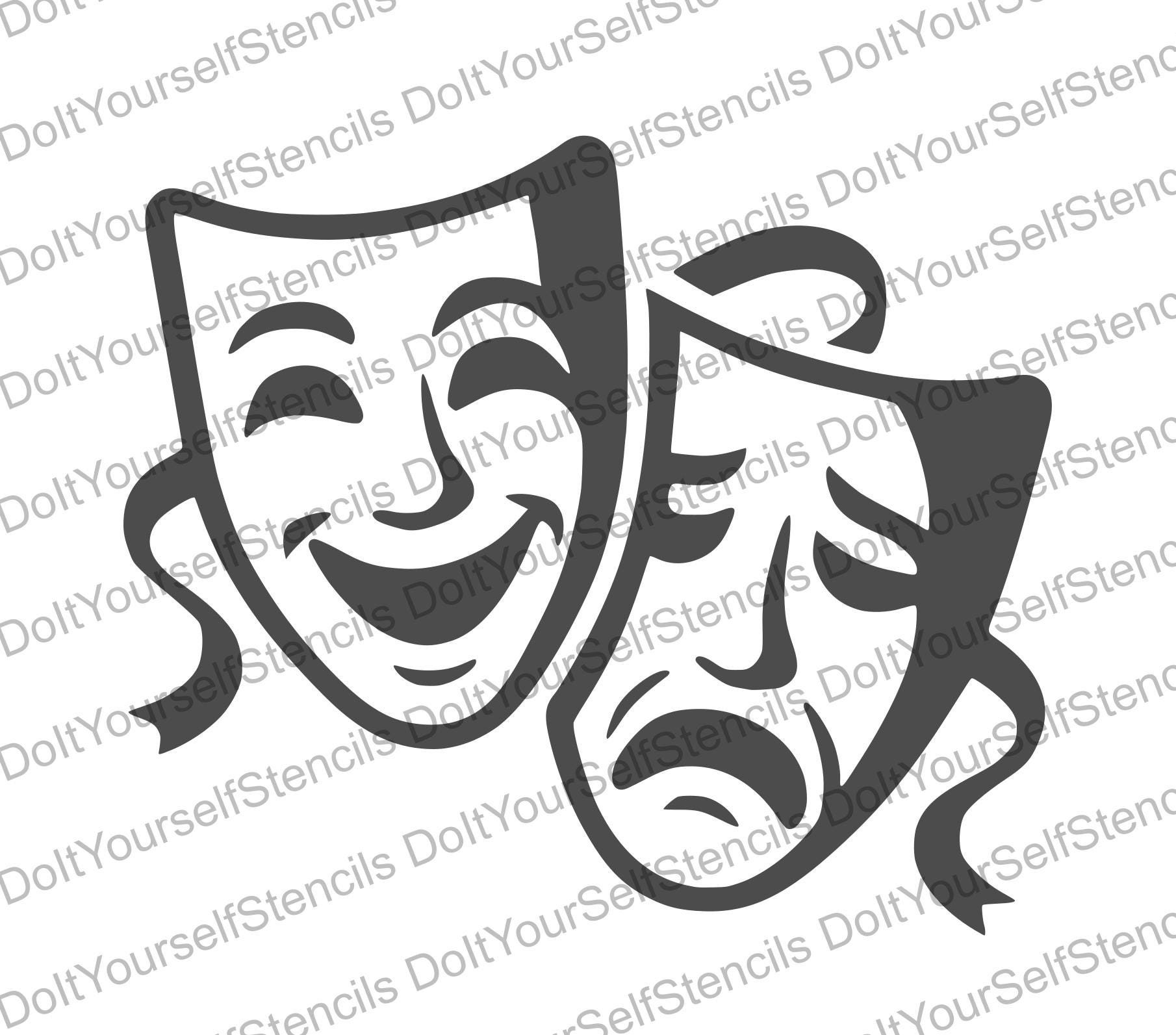 Comedy & Tragedy Theater Masks Silhouette Stencil, Reusable DIY Craft ...