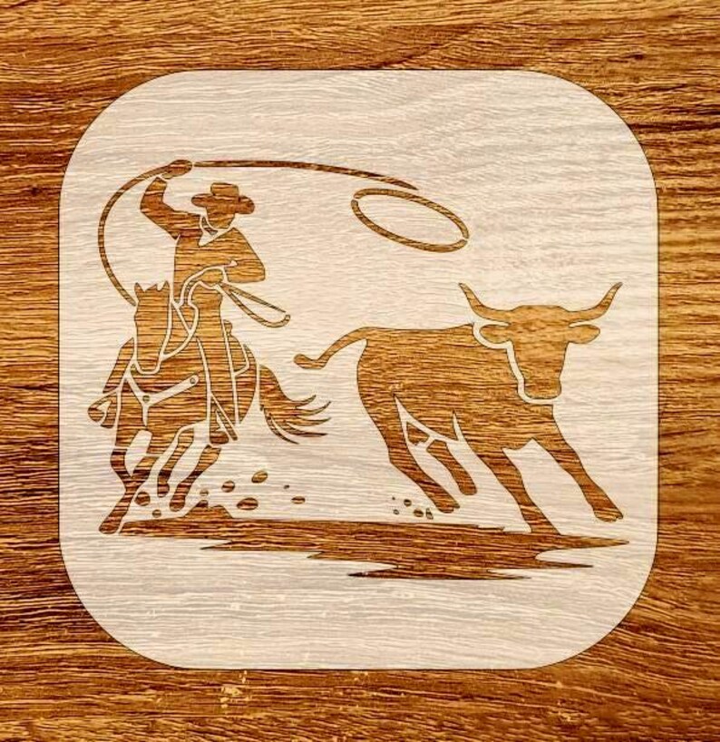 Cowboy Roping Steer Silhouette Stencil, Reusable DIY Craft Stencil ...