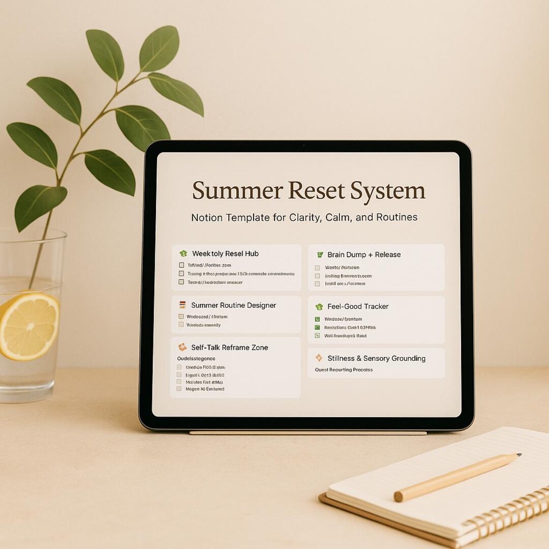 Summer Reset System Notion Template | Weekly Routine Planner, Mental Cleanse, Brain Dump, Self ...