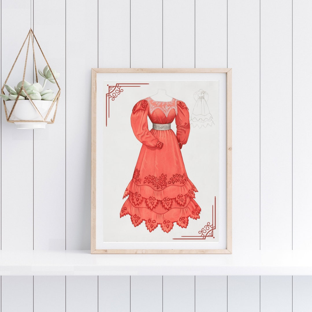 Red Dress Print, Reproduction Printable, Vintage Valentine, Blush Print ...