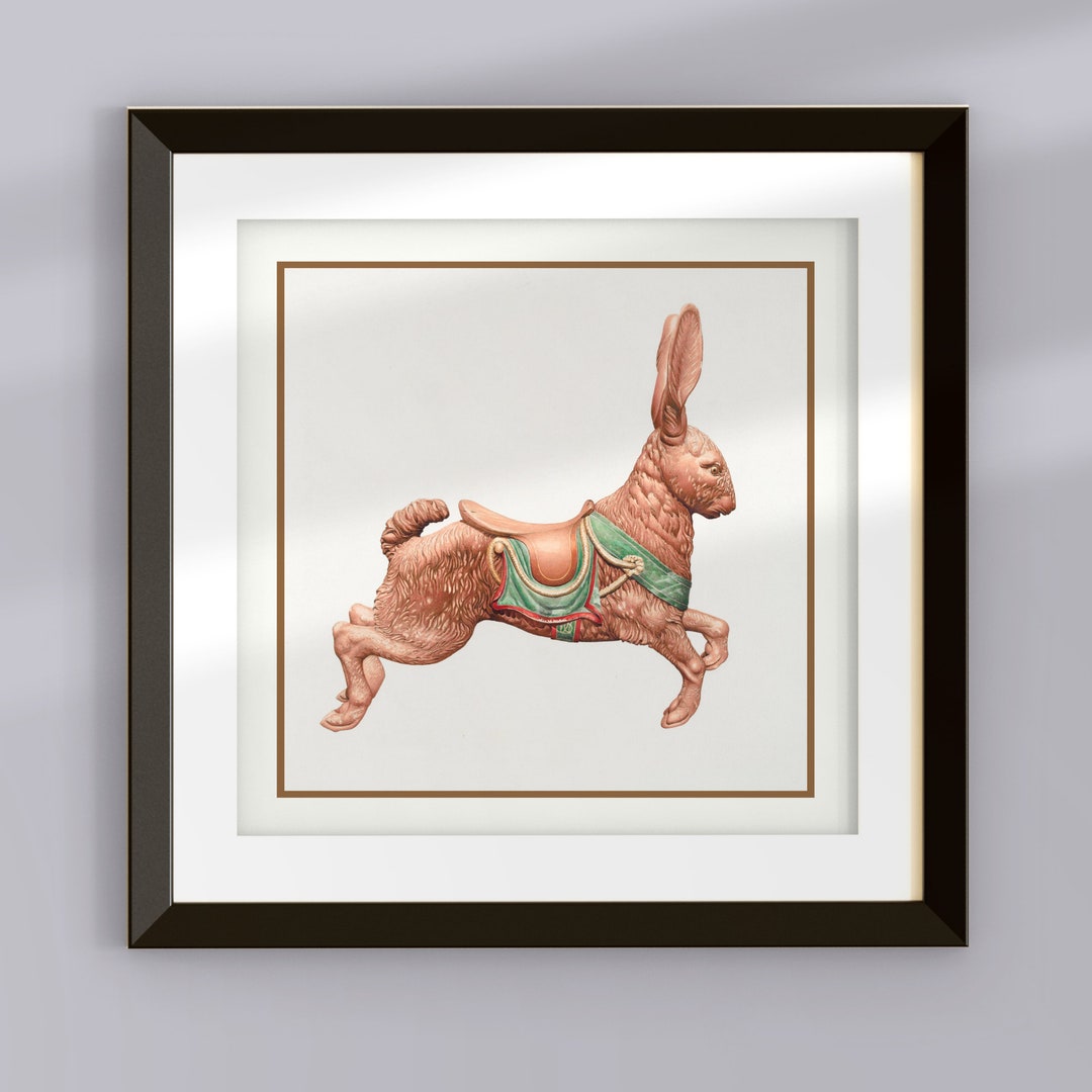Retro Square Spring Carousel Rabbit Illustration Reproduction Printable ...