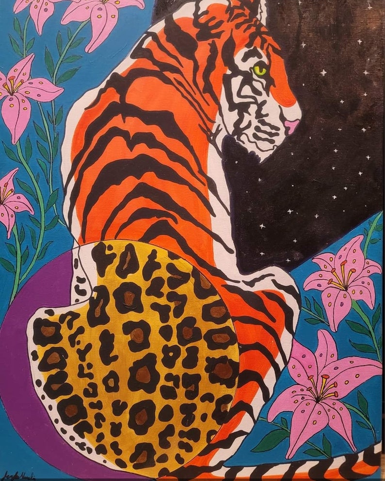 FLORAL Tiger Leopard Poster Print - Etsy