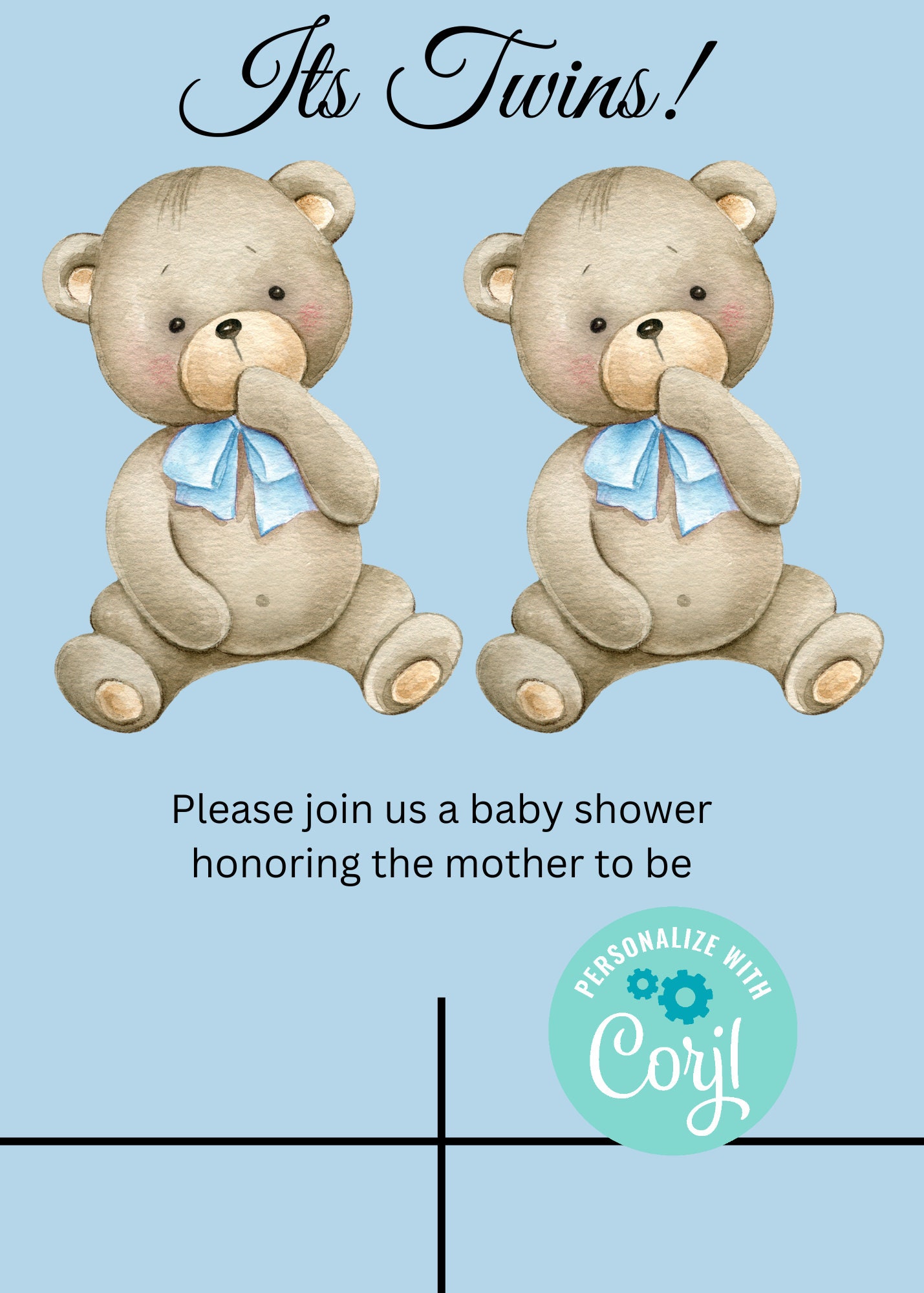 Printable/editable It's Twins (boys) Baby Shower Invitation Template - Etsy