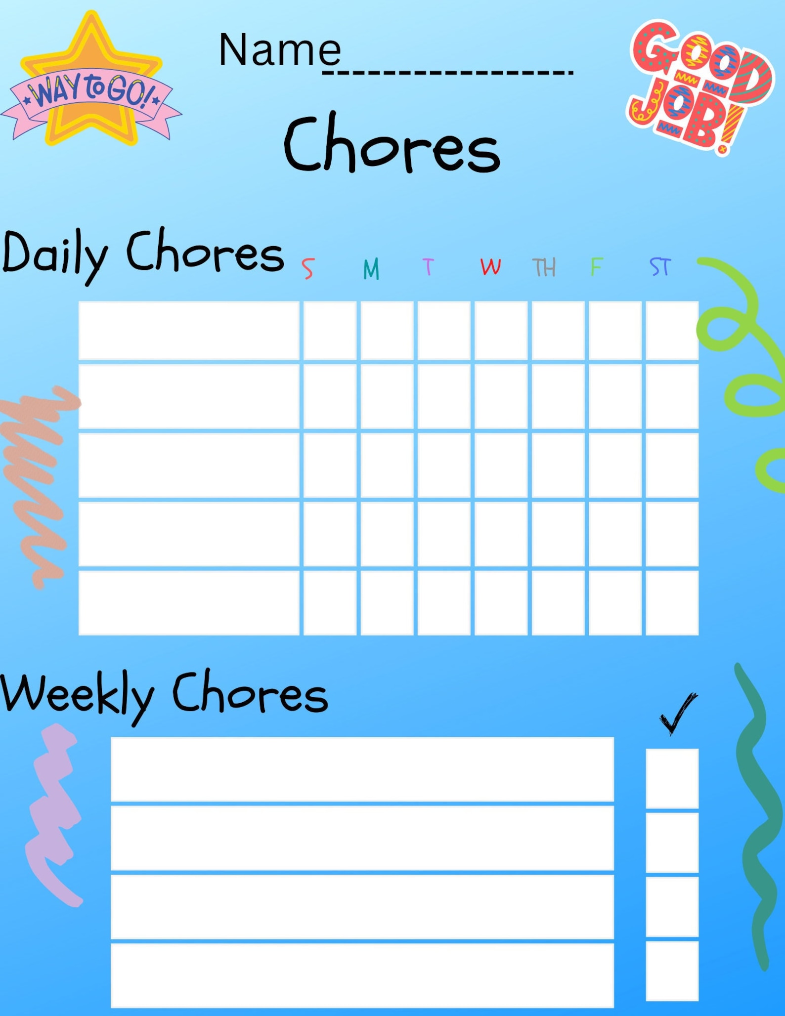 Customizable/printable Chore Chart for Kids Instant Download - Etsy