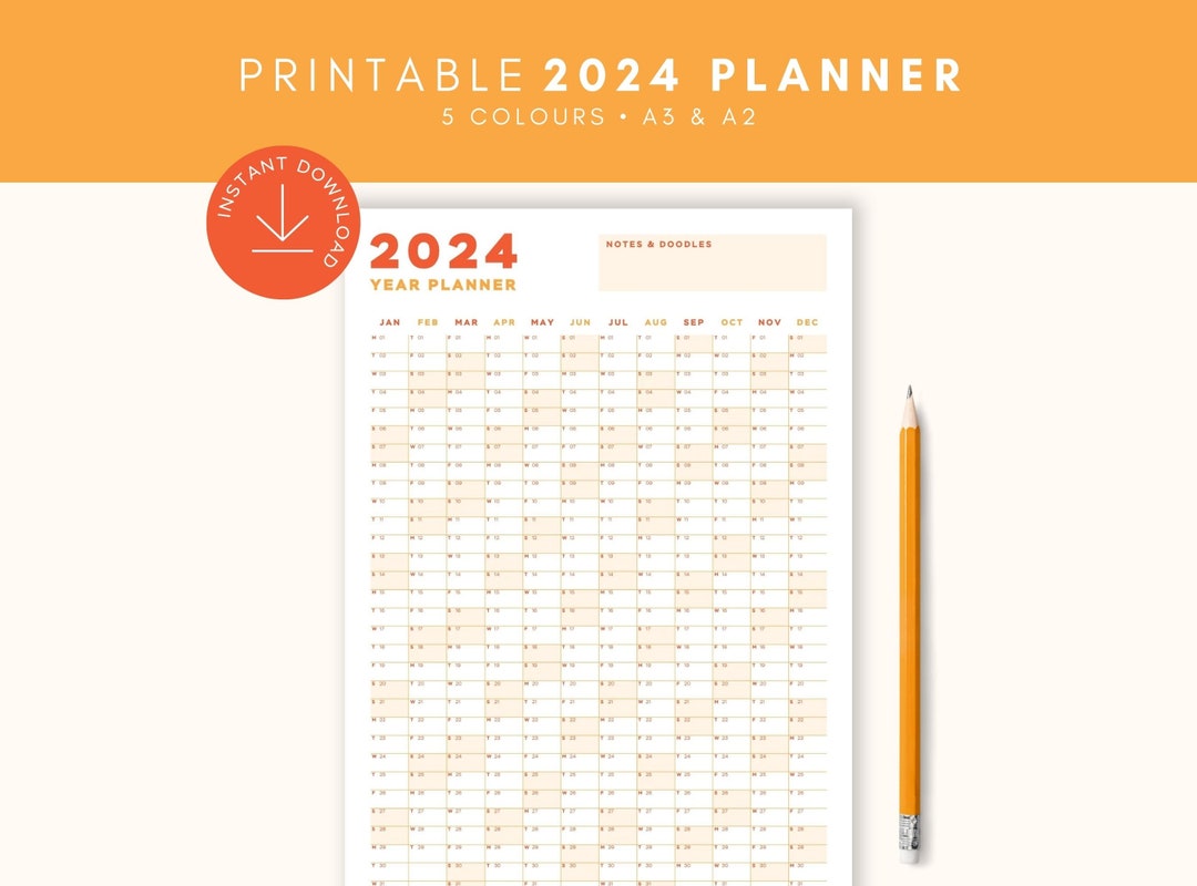 PRINTABLE 2024 YEAR PLANNER Year at a Glance Wall Calendar Bold Design ...