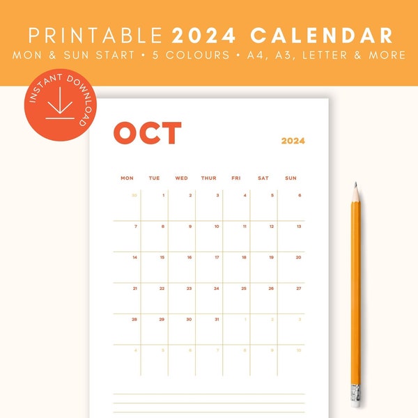 Printable Calendar With Note Section - Etsy