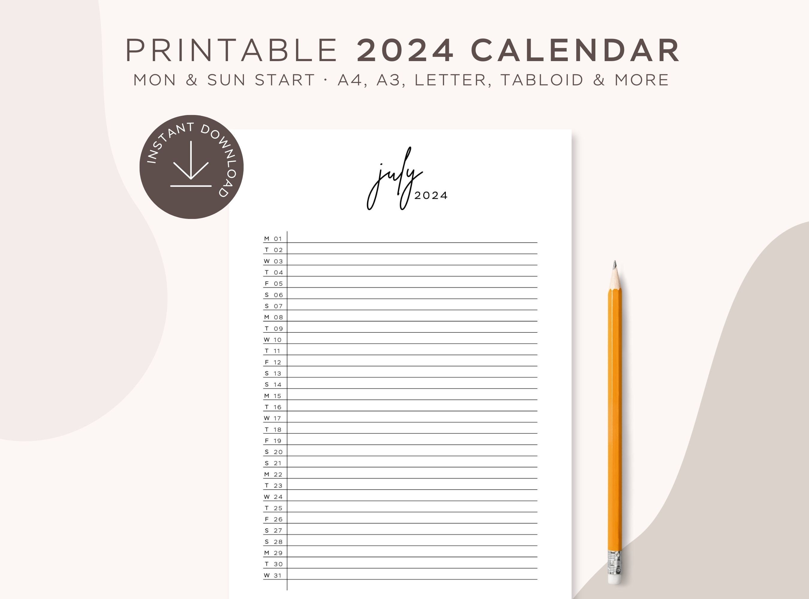 PRINTABLE 2024 PORTRAIT CALENDAR Playful Design in Daily - Etsy