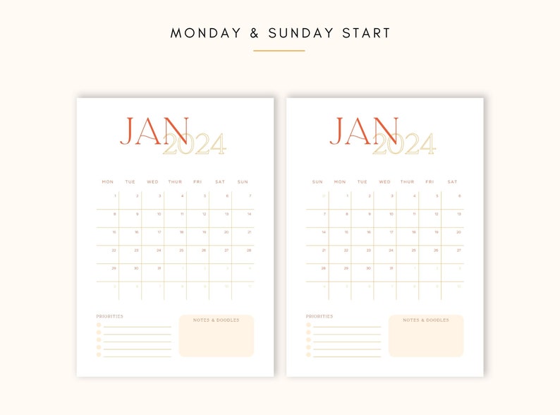 PRINTABLE 2024 PORTRAIT CALENDAR Retro Design W/ Note & - Etsy