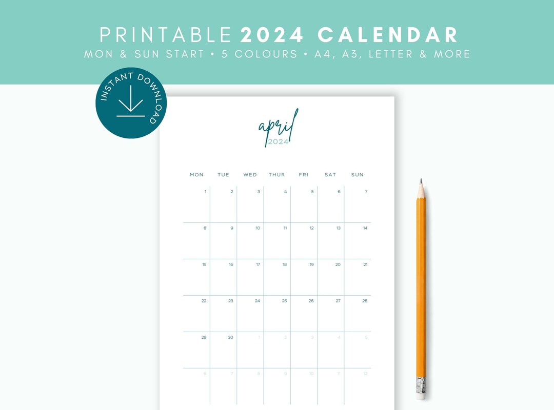 PRINTABLE 2024 PORTRAIT CALENDAR Playful Design 5 Colours A4, A3 ...