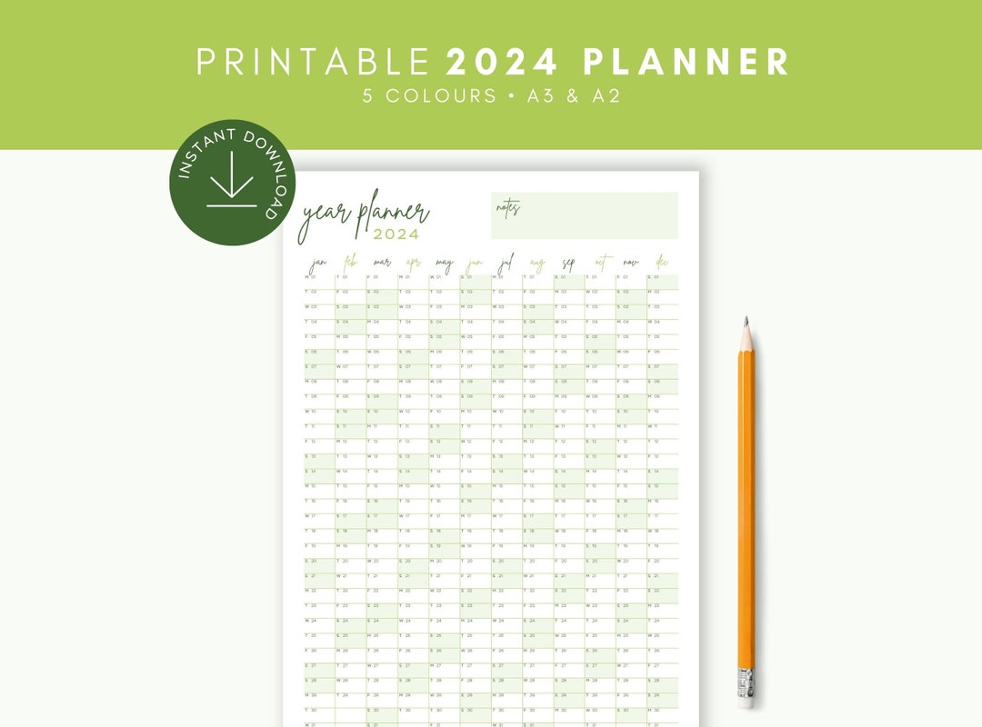 PRINTABLE 2024 YEAR PLANNER Year at a Glance Wall Calendar Playful ...