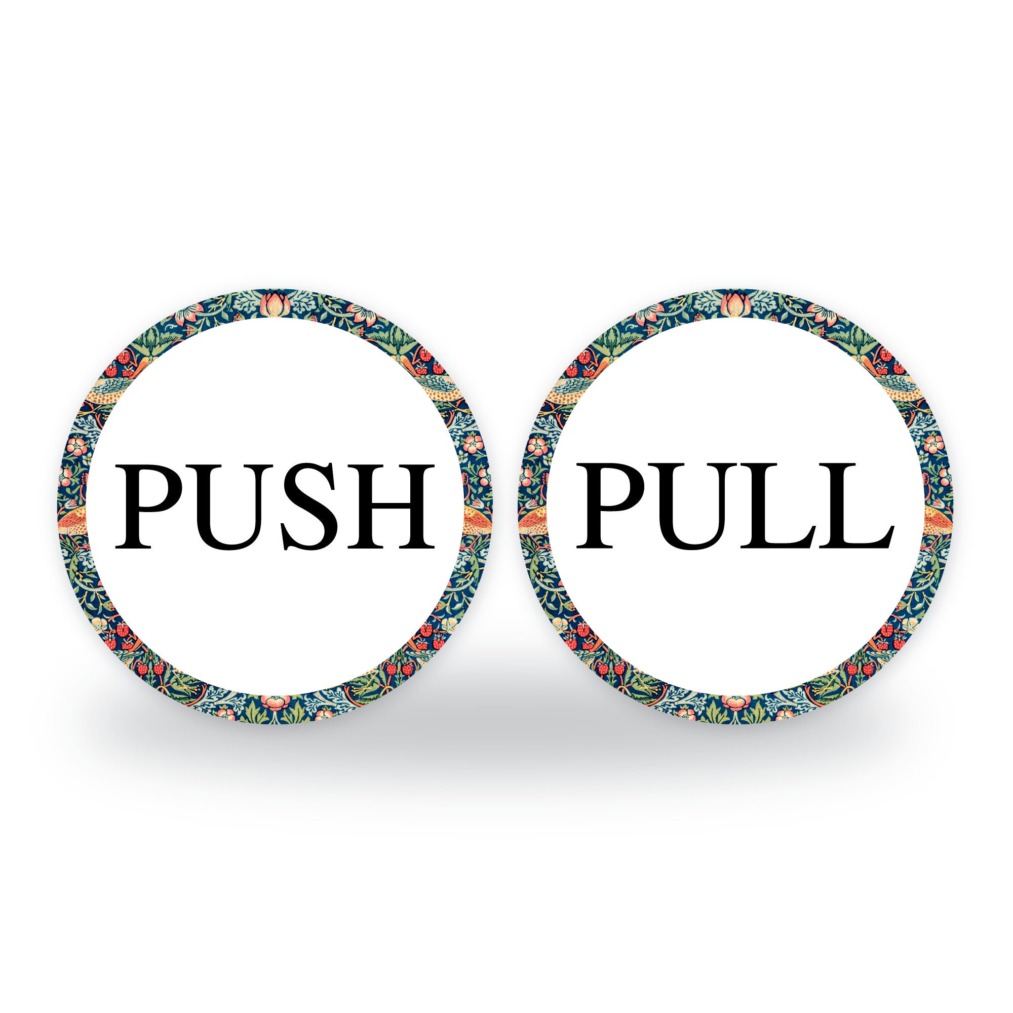 Push Pull William Morris Strawberry Thief Stickers, 95mm Waterproof ...