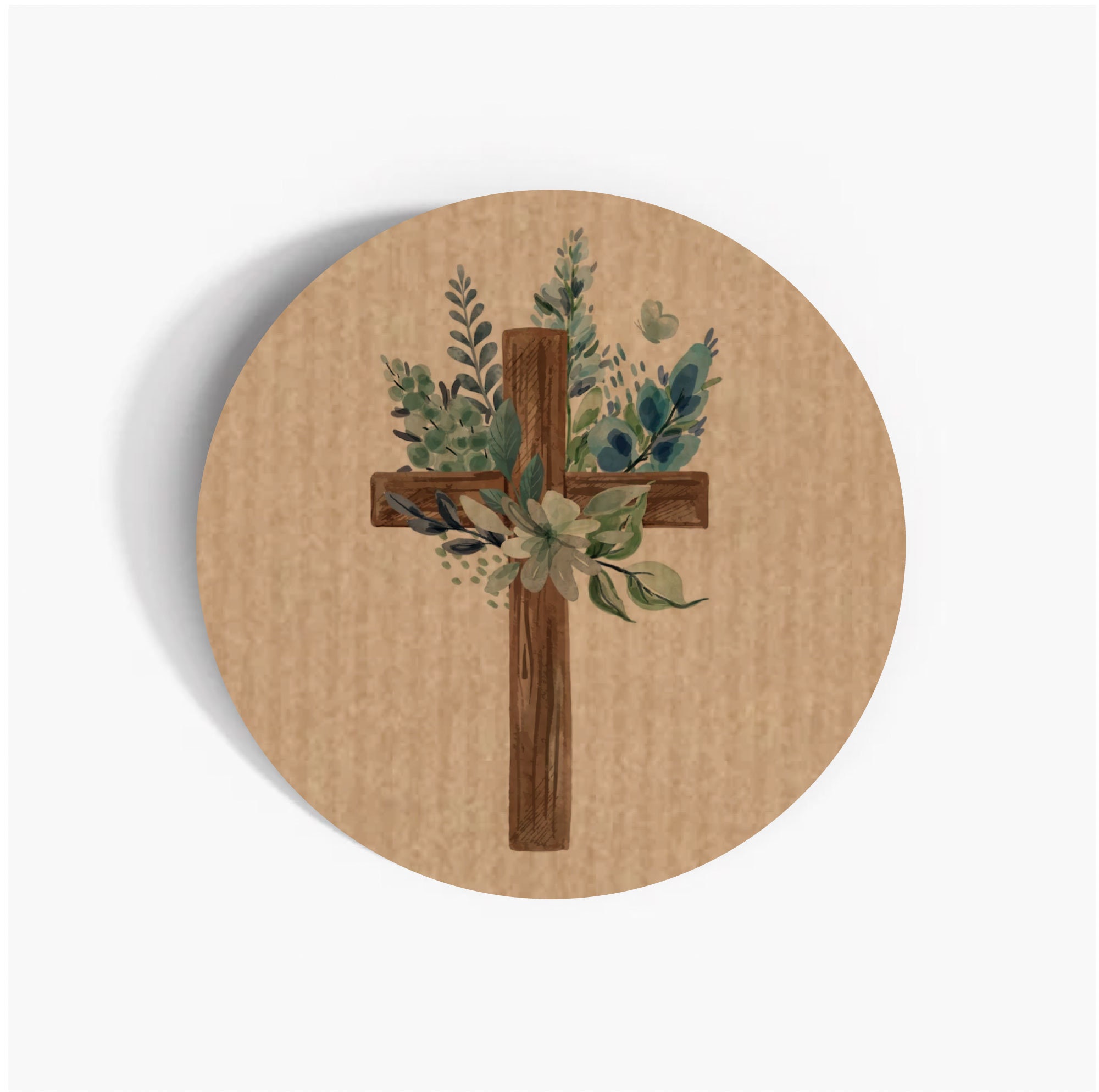 Easter Cross Watercolour Greenery Paper Labels, 37mm Self-adhesive ...