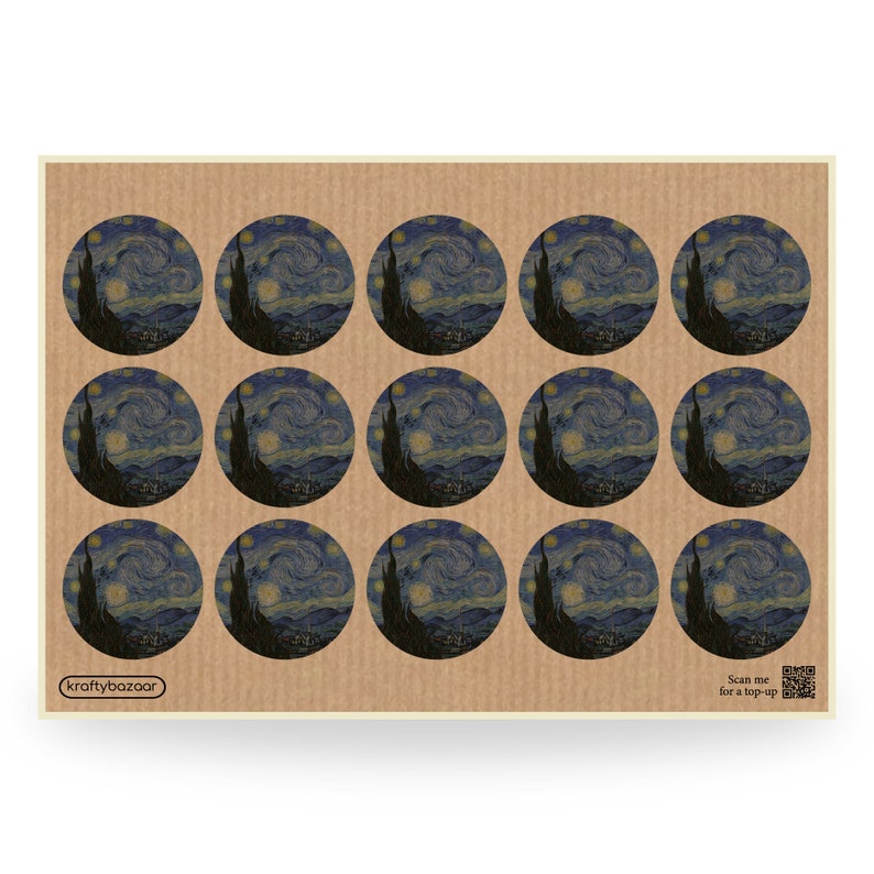 Van Gogh Starry Night Paper Labels, 37mm Self-adhesive Paper Stickers ...