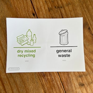 Wheelie Bin Recycle Stickers, 95mm Waterproof Stickers, General Waste ...
