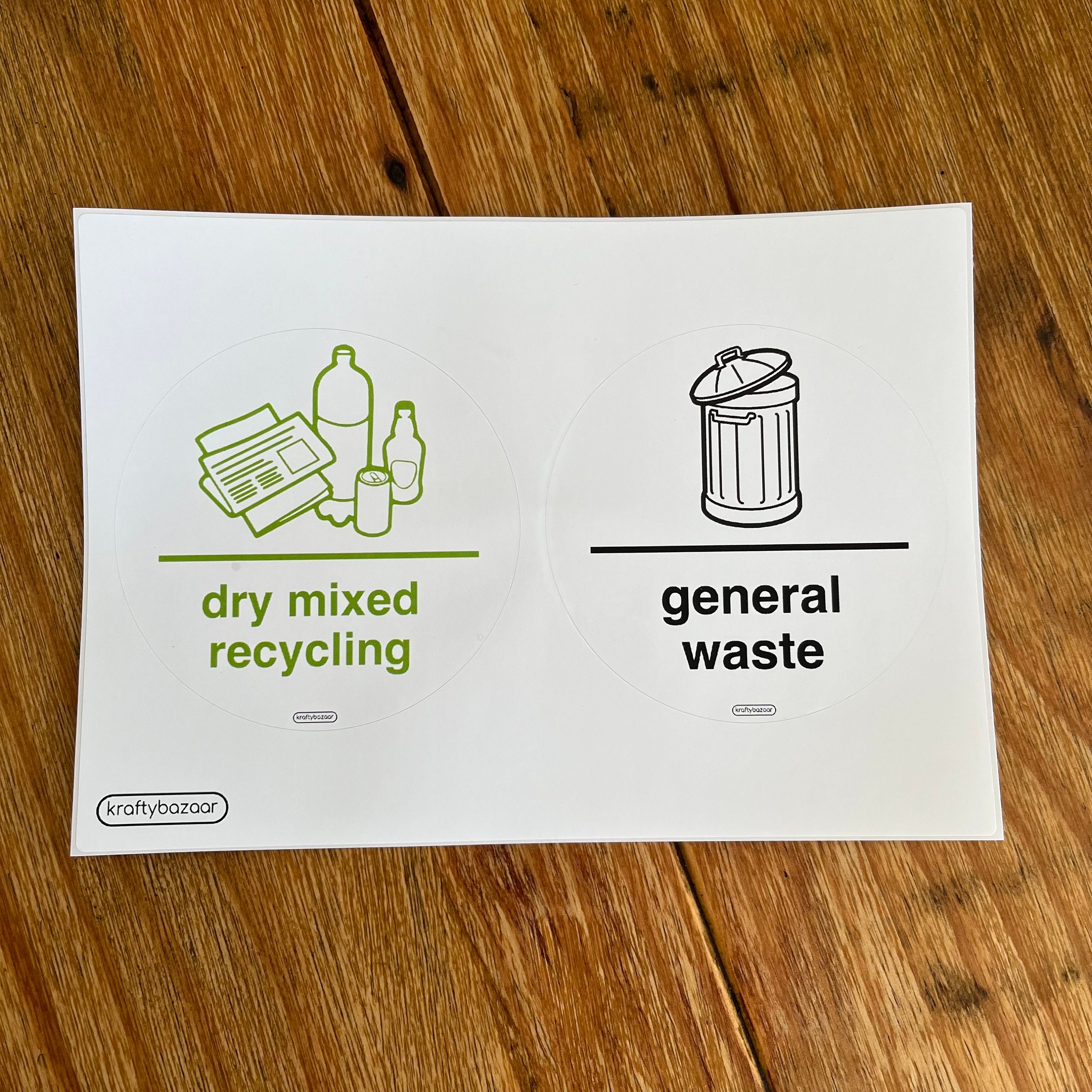 Wheelie Bin Recycle Stickers, 95mm Waterproof Stickers, General Waste ...