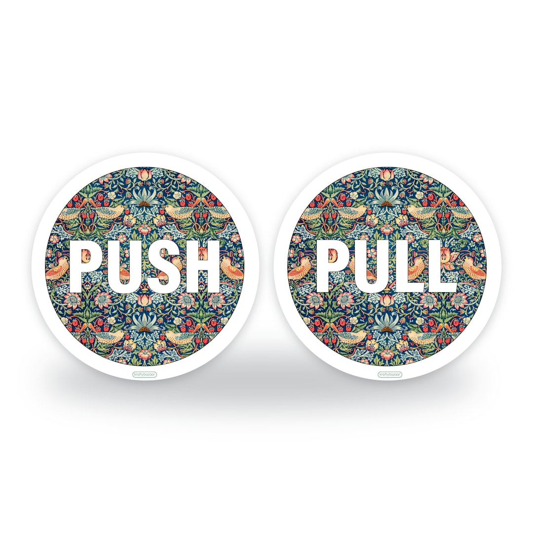 Push Pull William Morris Strawberry Thief Stickers, 95mm Waterproof ...