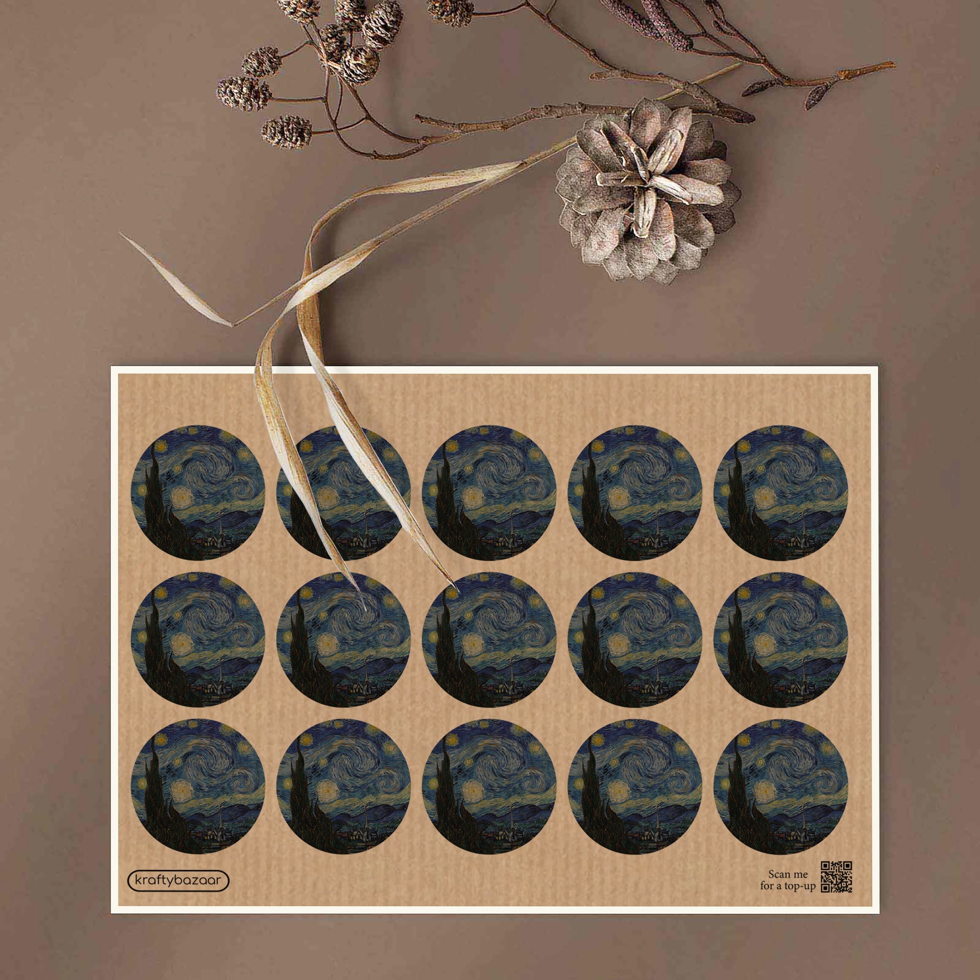 Van Gogh Starry Night Paper Labels, 37mm Self-adhesive Paper Stickers ...
