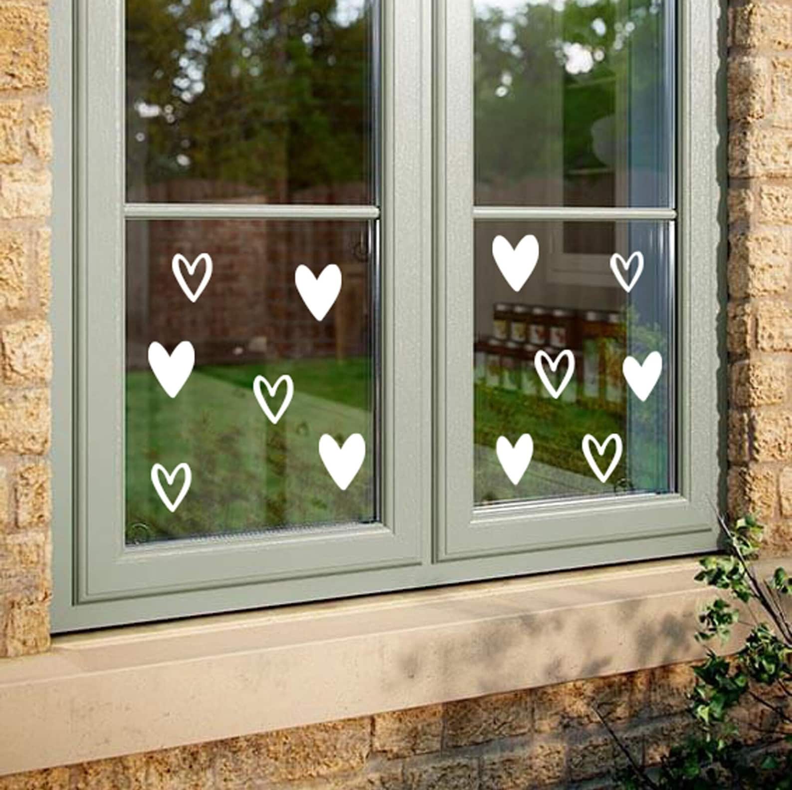 Set of 26 Whimsical Red or White Heart Window Stickers, White Static ...