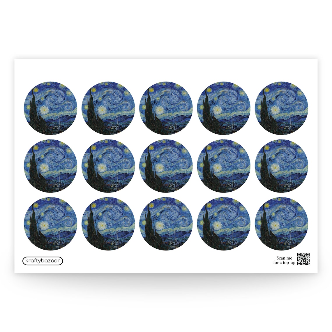 Van Gogh Starry Night Paper Labels, 37mm Self-adhesive Paper Stickers ...