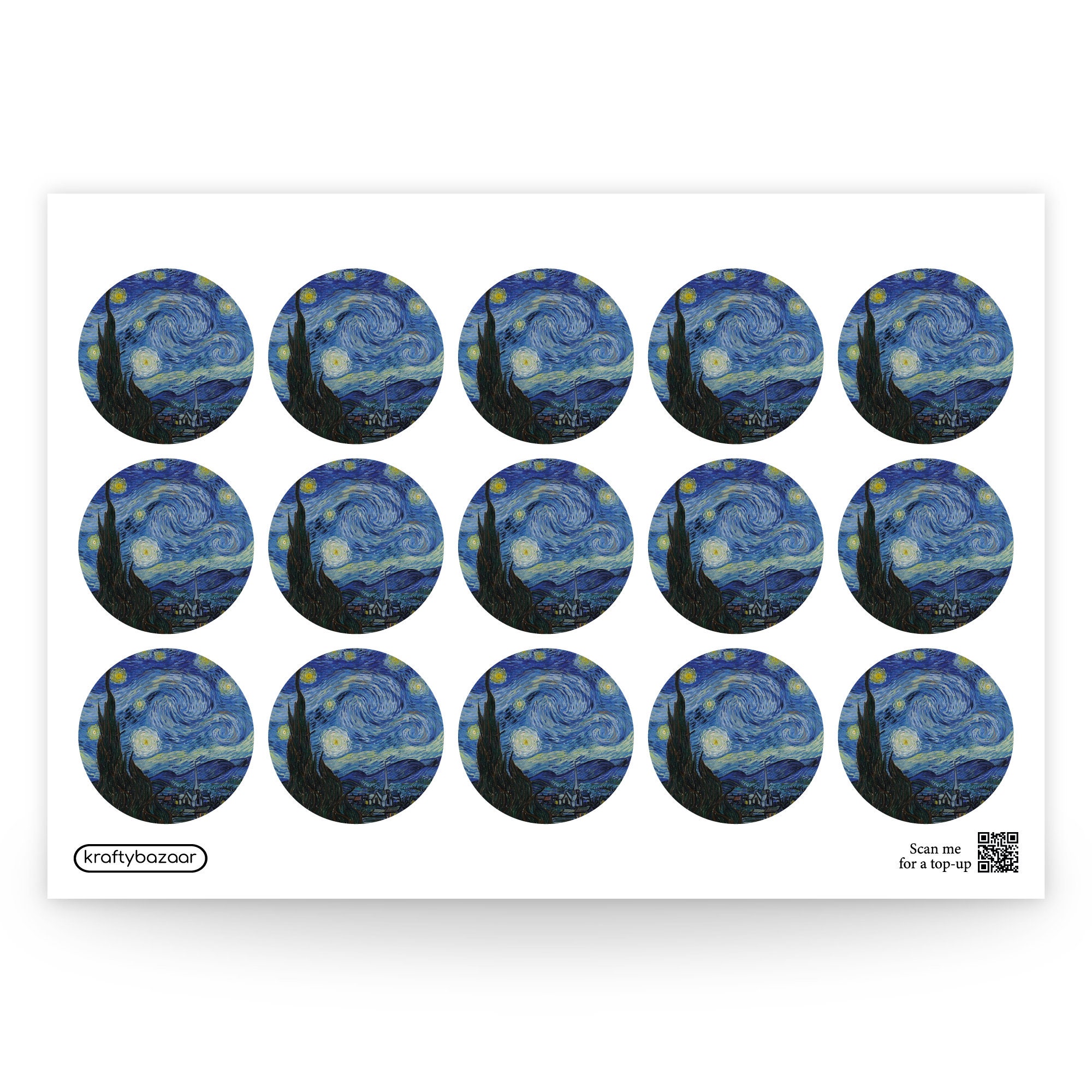 Van Gogh Starry Night Paper Labels, 37mm Self-adhesive Paper Stickers ...