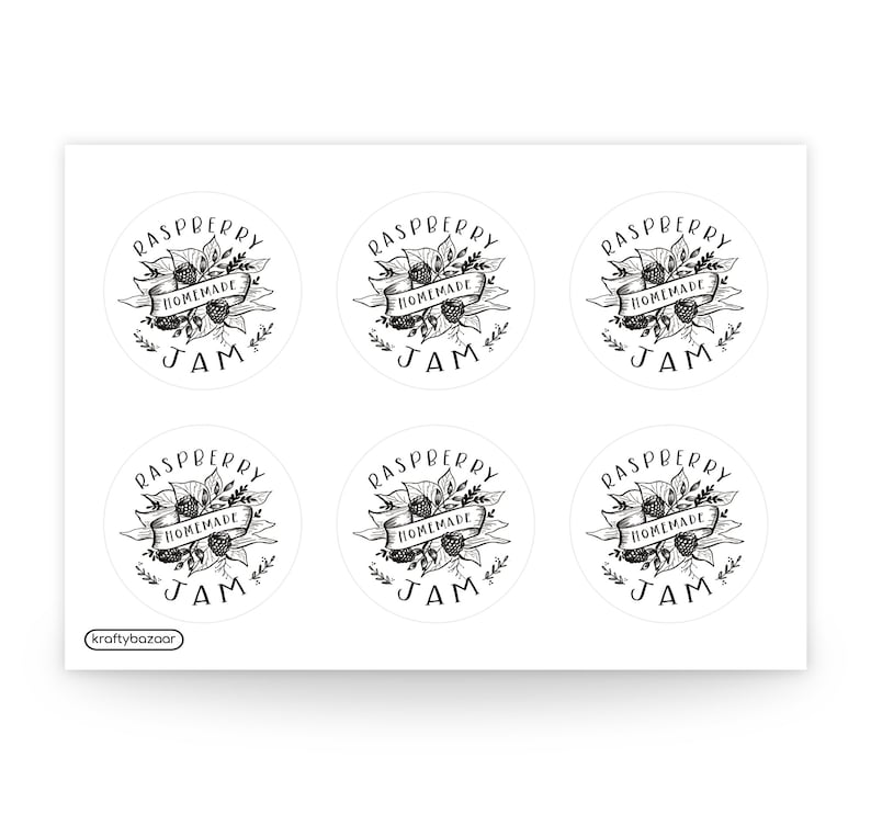 Set of 6, 12 or 24 Strawberry or Raspberry Homemade Jam Stickers ...