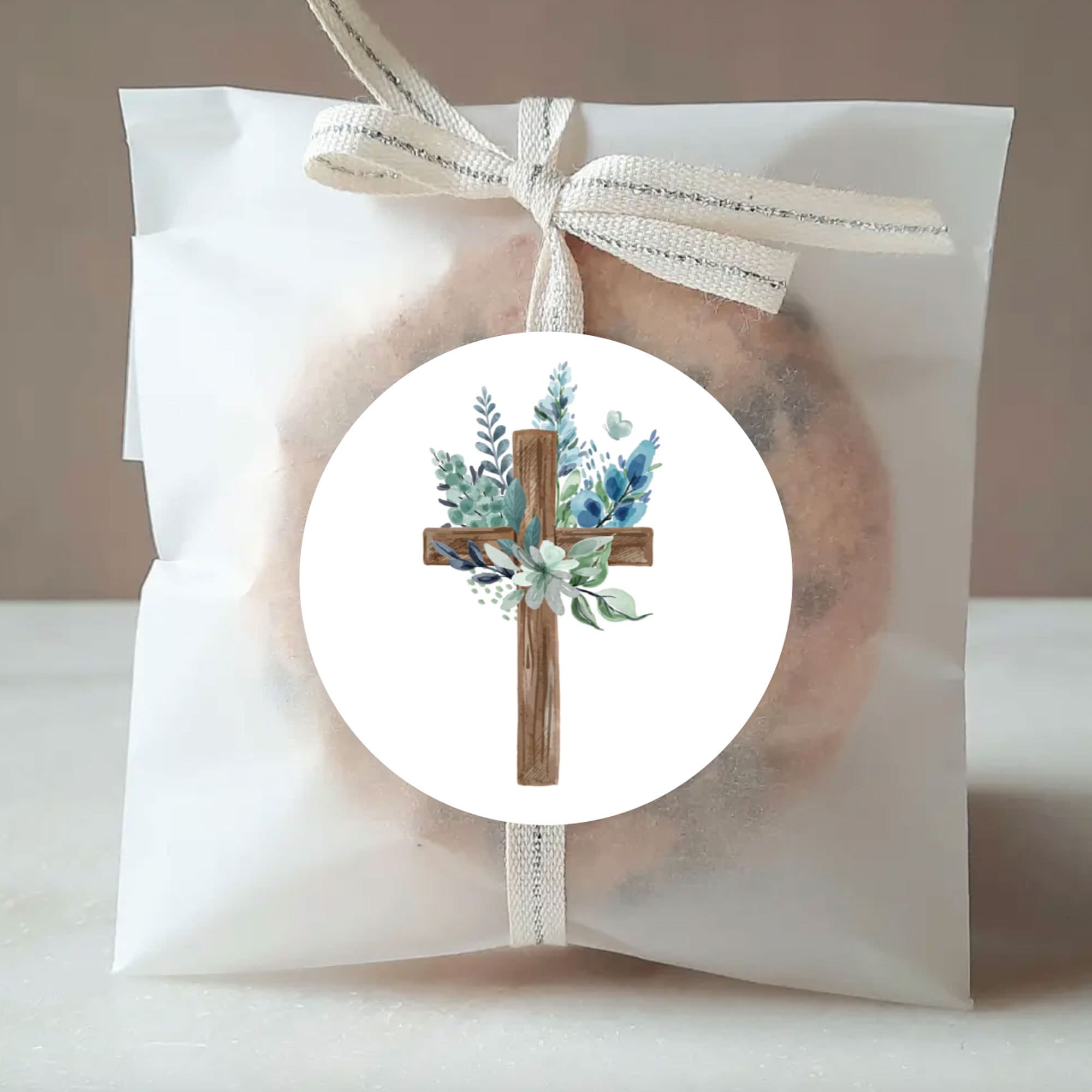 Easter Cross Watercolour Greenery Paper Labels, 37mm Self-adhesive ...