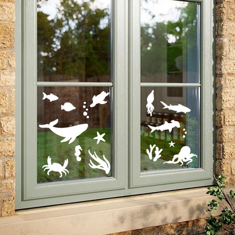 Set of 27 Under the Sea Window Sticker, Nautical Theme Window Cling ...