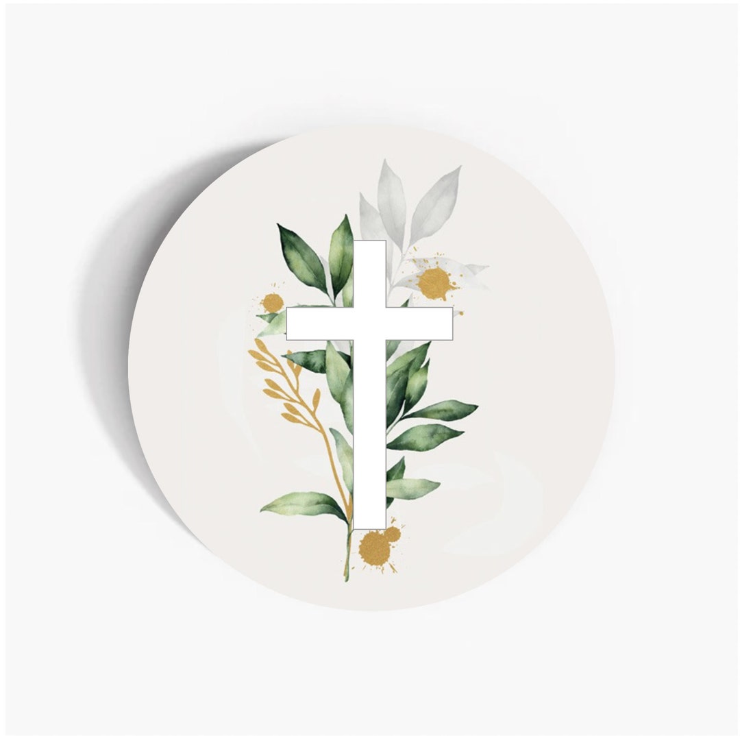 Easter Cross Greenery Paper Labels, 37mm Self-adhesive Paper Stickers ...