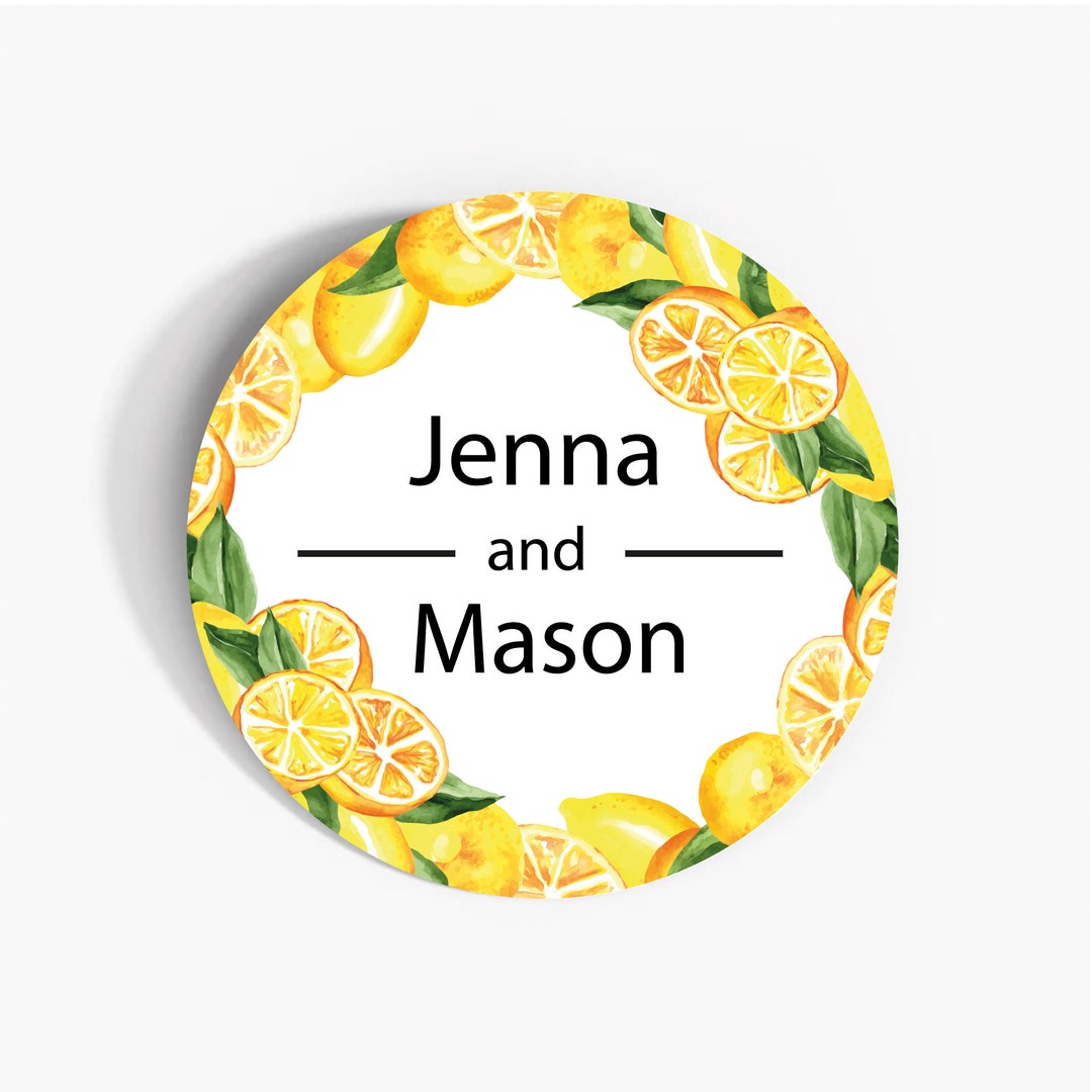 Custom Lemon Wreath Paper Labels, 37mm Kraft or White Stickers ...