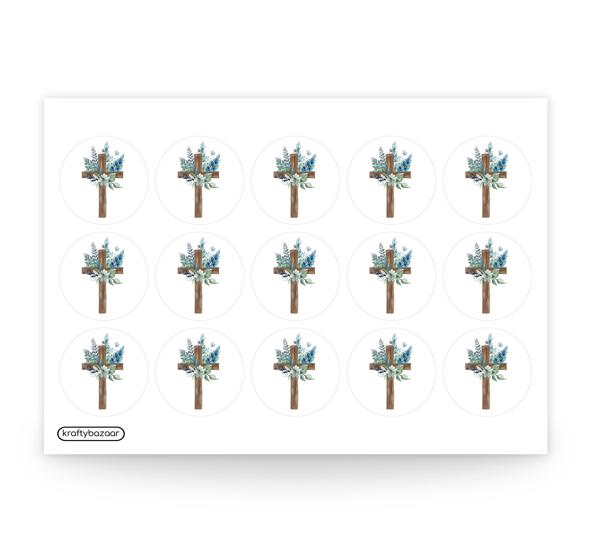 Easter Cross Watercolour Greenery Paper Labels, 37mm Self-adhesive ...