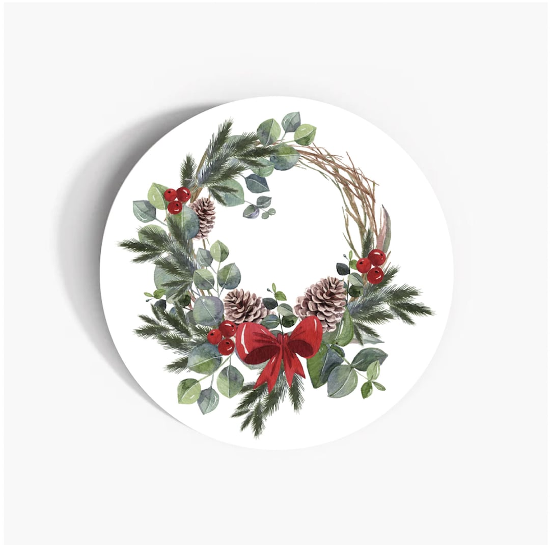 Christmas Wreath Paper Labels: Festive Holiday Stickers (37mm) - Etsy