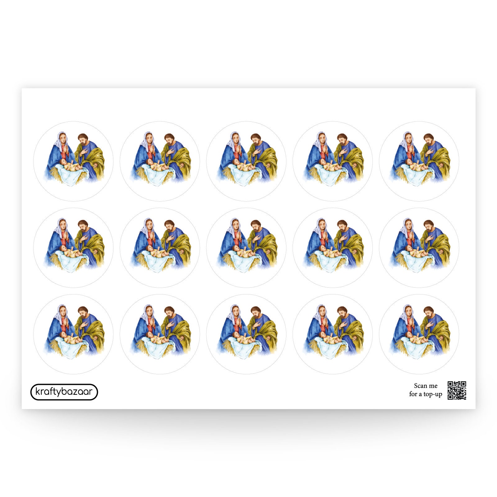 Watercolour Nativity Scene Paper Labels, 37mm Self-adhesive Christmas ...
