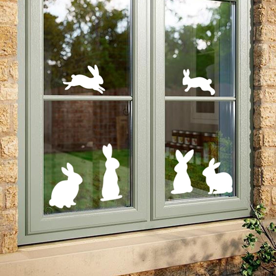 Set of 14 Large Bunnies Window Sticker, Easter Bunny Window Cling - No ...