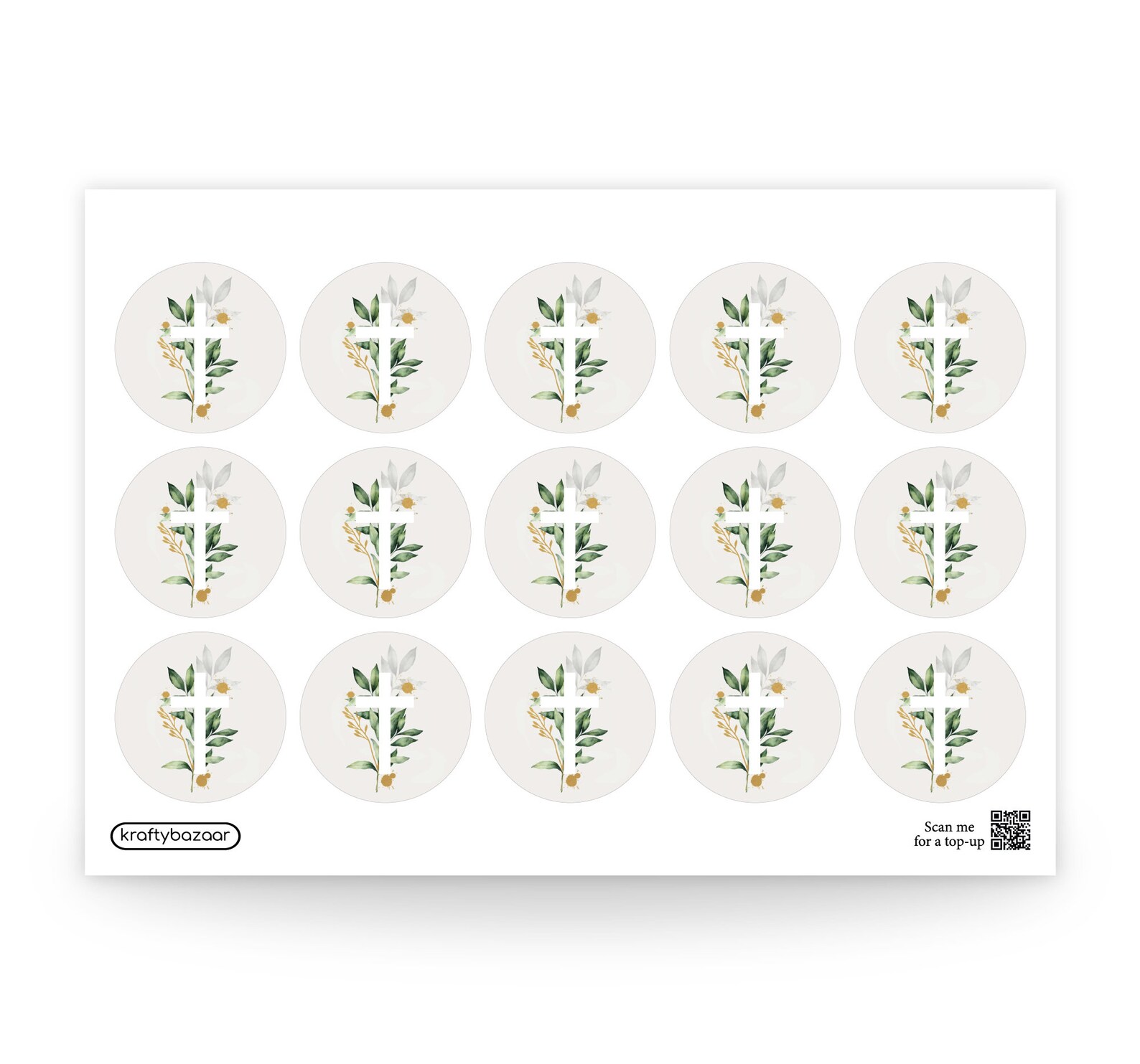Easter Cross Greenery Paper Labels, 37mm Self-adhesive Paper Stickers ...