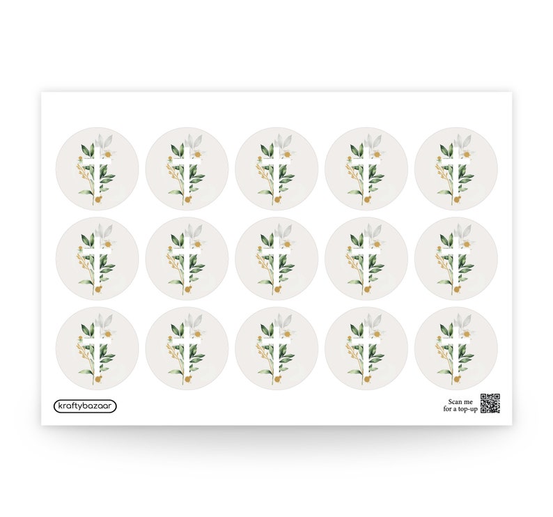 Easter Cross Greenery Paper Labels, 37mm Self-adhesive Paper Stickers ...