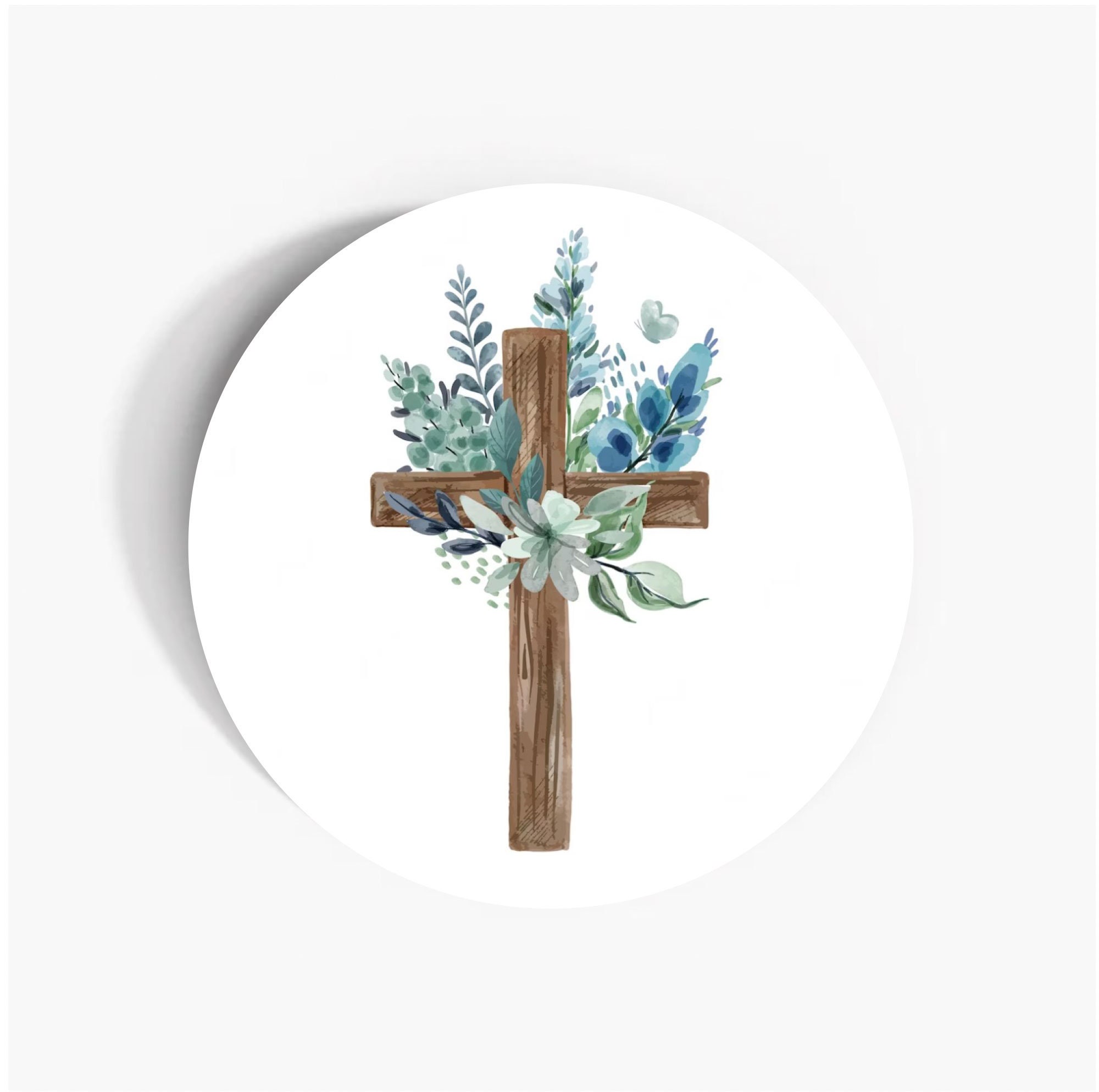 Easter Cross Watercolour Greenery Paper Labels, 37mm Self-adhesive ...