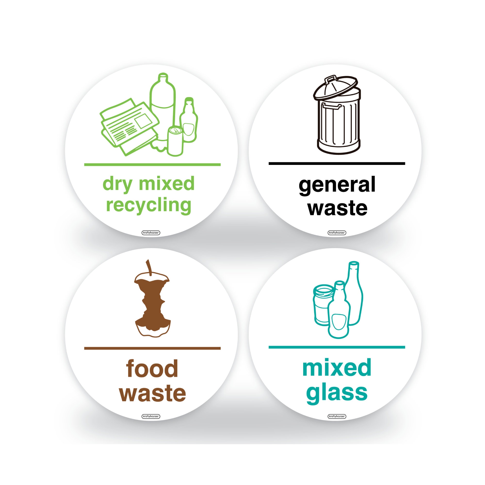 Wheelie Bin Recycle Stickers, 95mm Waterproof Stickers, General Waste ...