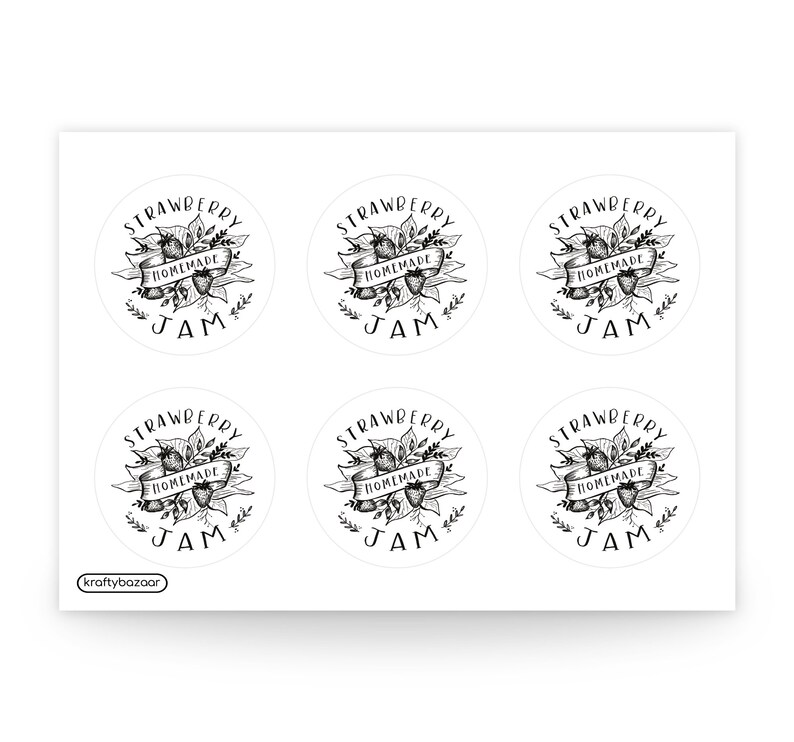 Set of 6, 12 or 24 Strawberry or Raspberry Homemade Jam Stickers ...