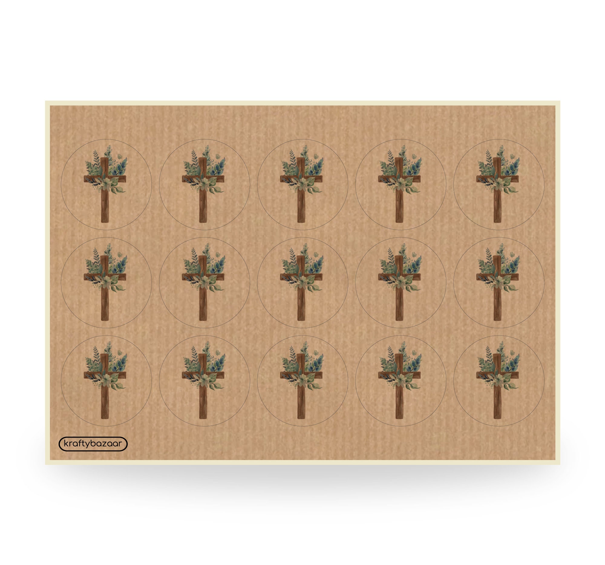 Easter Cross Watercolour Greenery Paper Labels, 37mm Self-adhesive ...