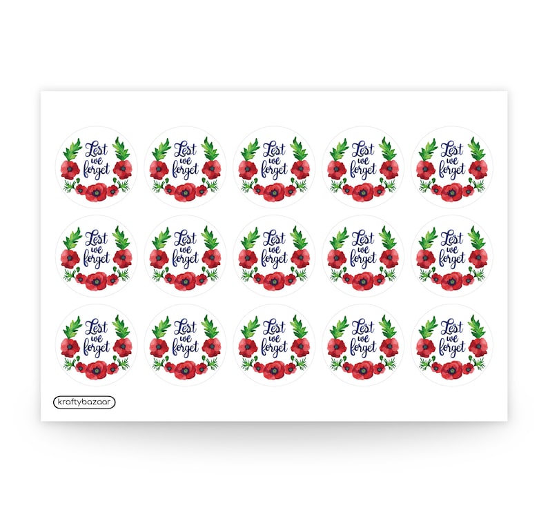 Lest We Forget Red Poppy Paper Labels, 37mm Self-adhesive Paper ...