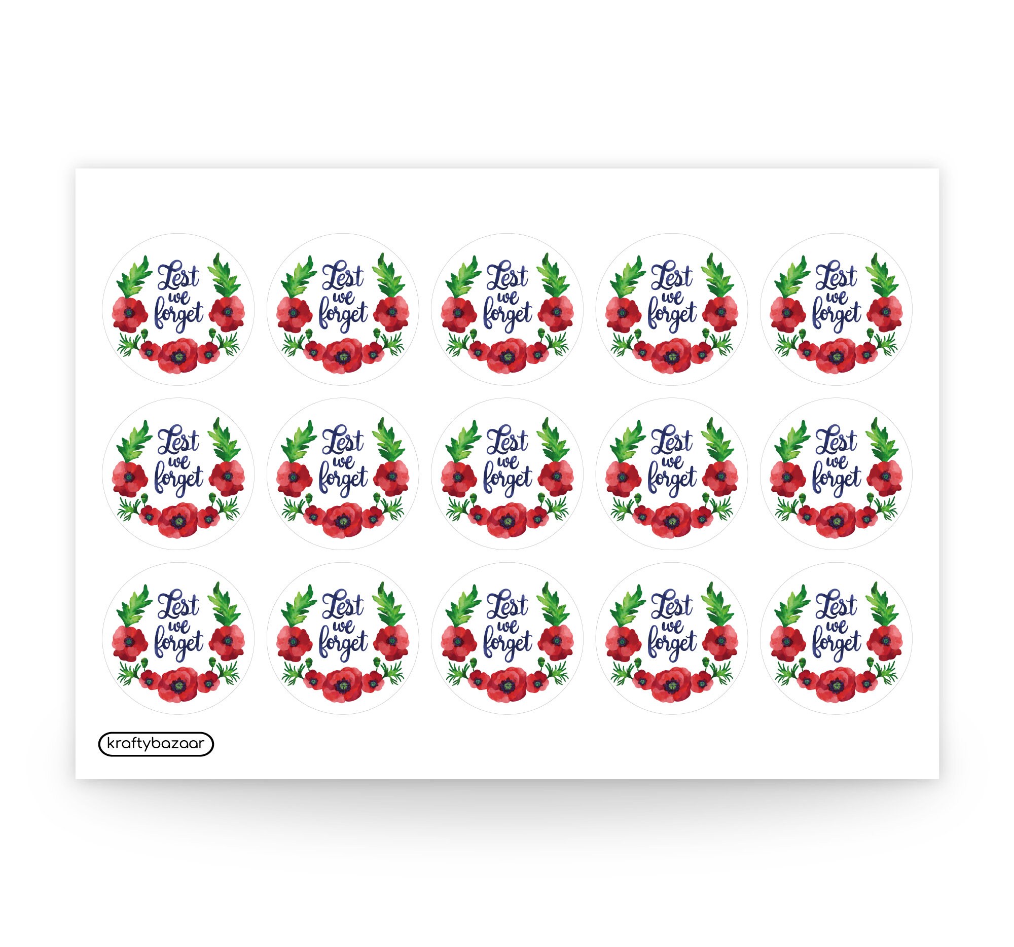 Lest We Forget Red Poppy Paper Labels, 37mm Self-adhesive Paper ...