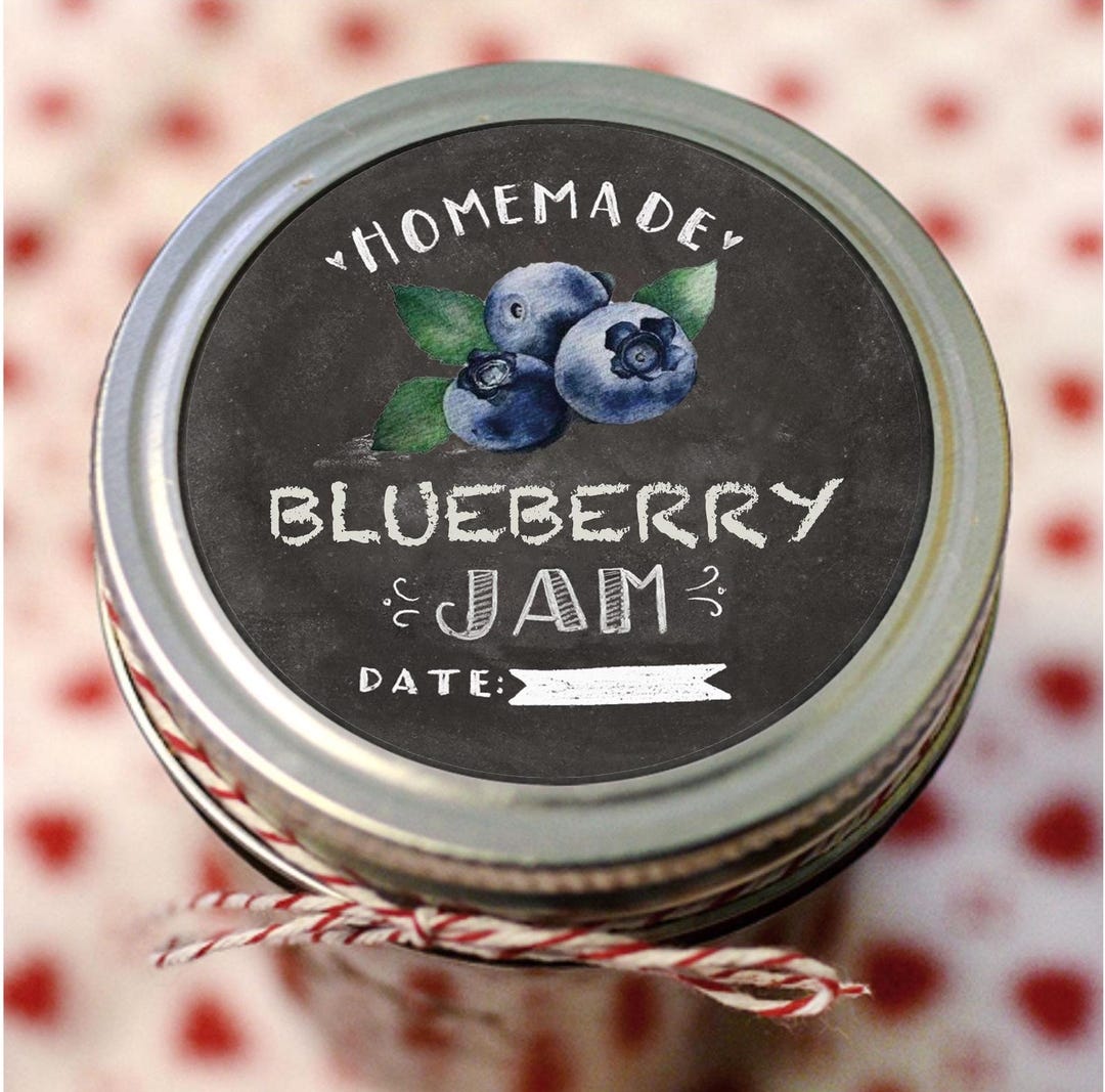 Set of 6, 12 or 24 Homemade Chalk Art Jam Stickers, Blueberry, Cherry ...