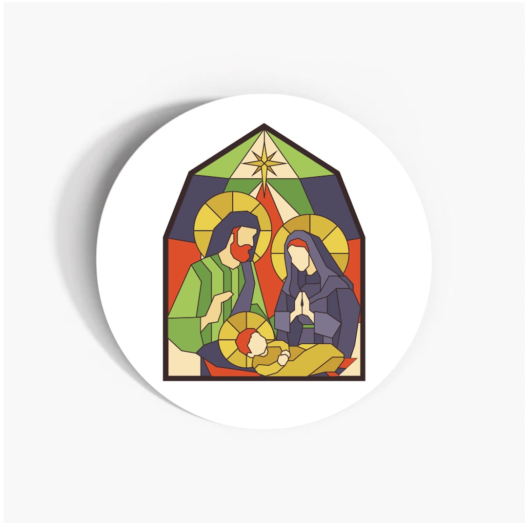 Mosaic Nativity Christmas Paper Labels, 37mm Self-adhesive Holiday ...